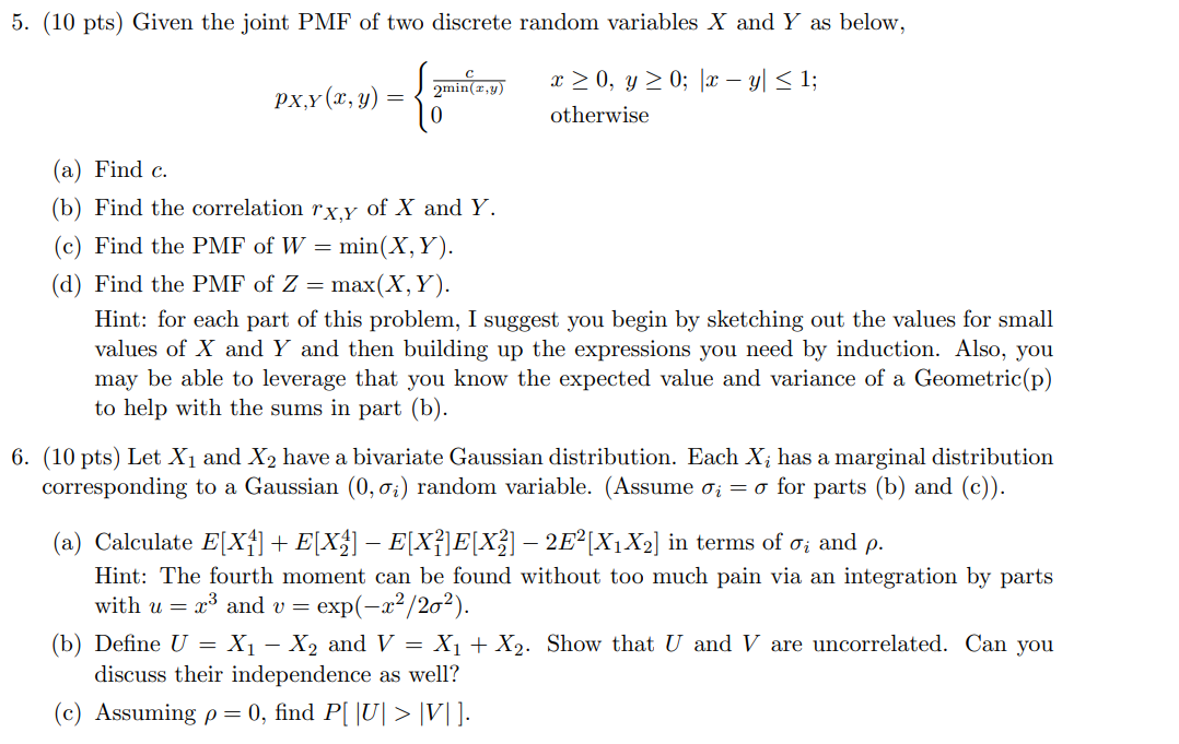 Solved 5. (10 pts) Given the joint PMF of two discrete | Chegg.com