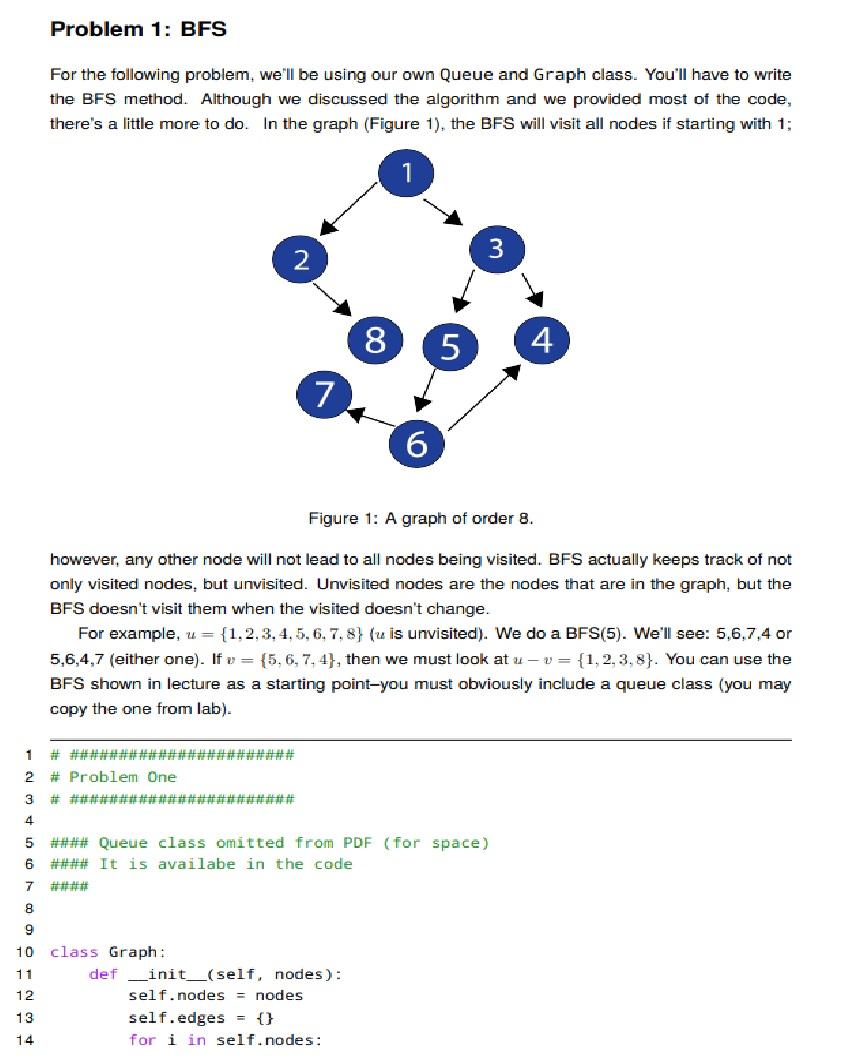 Solved Problem 1: BFS For the following problem, we'll be | Chegg.com