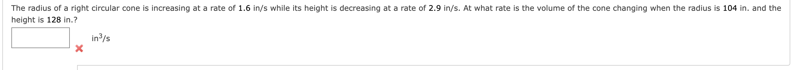Solved height is 128 in.? xin3/s | Chegg.com