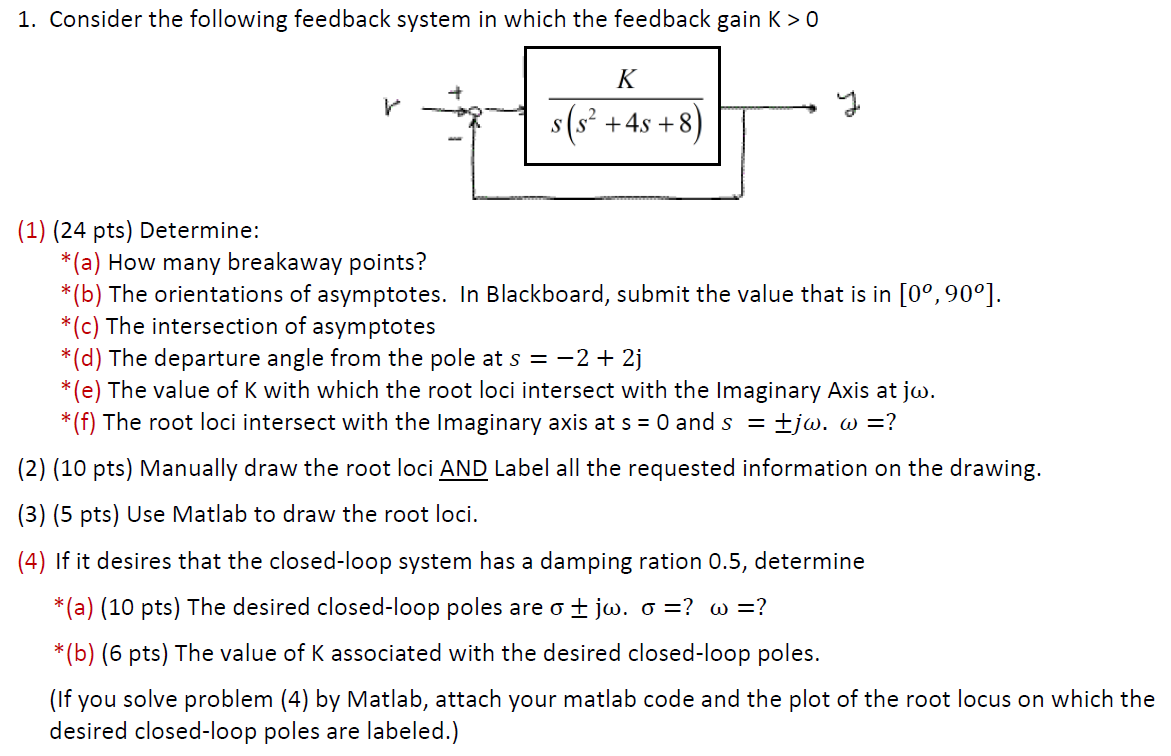 Solved 1. Consider the following feedback system in which | Chegg.com