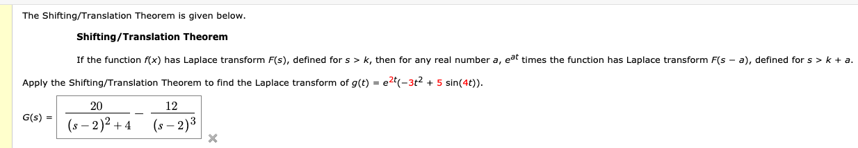 Solved The Shifting/Translation Theorem is given | Chegg.com