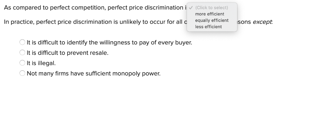 Solved As compared to perfect competition, perfect price | Chegg.com