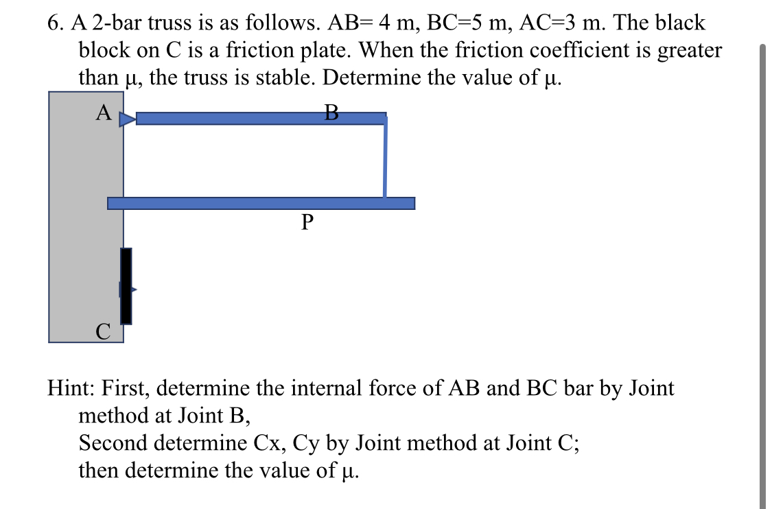 Solved 6. A 2-bar truss is as follows. AB=4 m,BC=5 m,AC=3 m. | Chegg.com