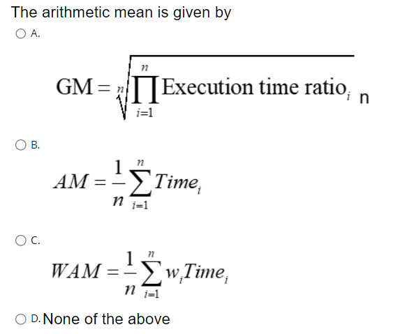 Solved The arithmetic mean is given by GM=n∏i=1n Execution | Chegg.com