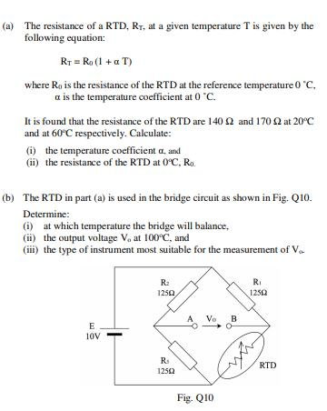 Solved (a) The resistance of a RTD, RT, at a given | Chegg.com