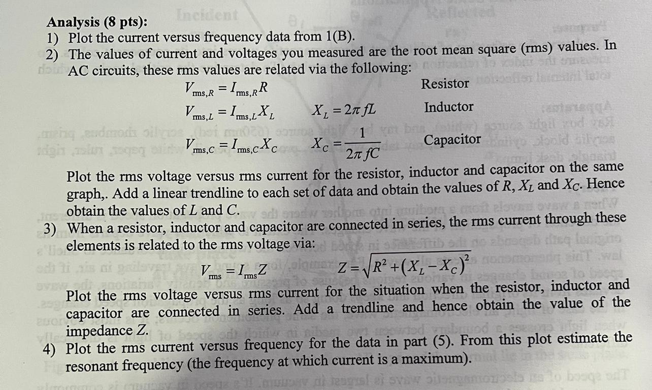 Solved Analysis (8 pts): 1) Plot the current versus | Chegg.com