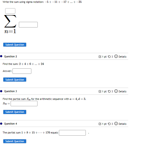Solved Write The Sum Using Sigma Notation −5−11−17−35 