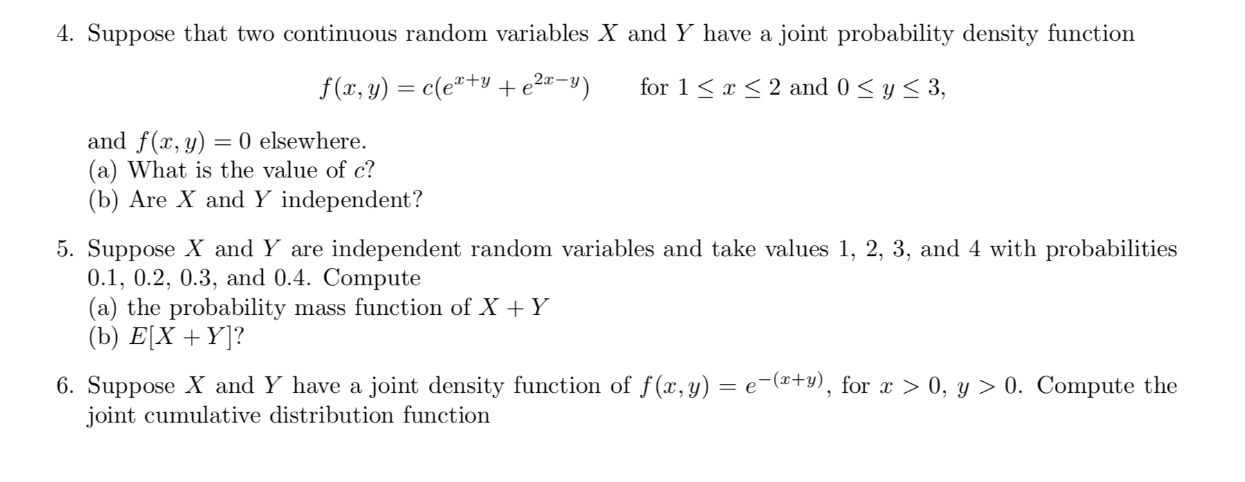 Solved 4. Suppose that two continuous random variables X and | Chegg.com