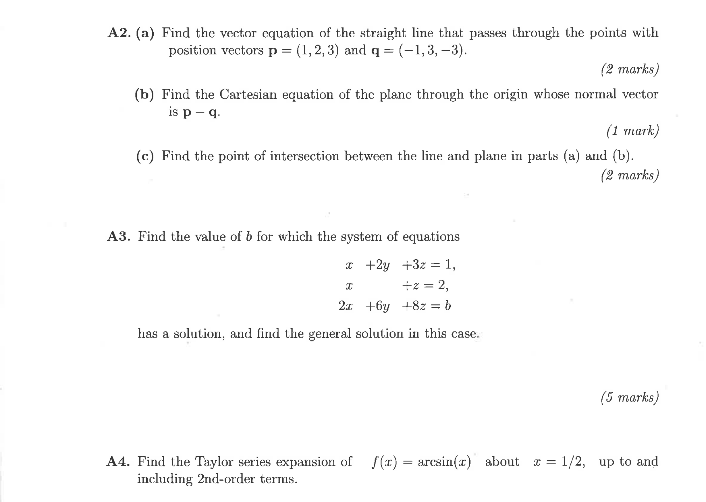 Solved A2. (a) Find the vector equation of the straight line | Chegg.com