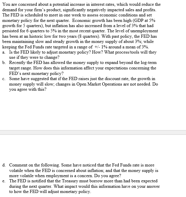 Solved You are concerned about a potential increase in | Chegg.com