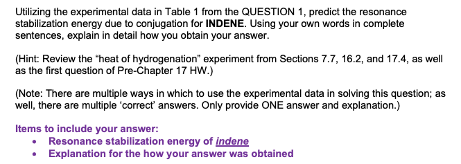Utilizing the experimental data in Table 1 from the | Chegg.com