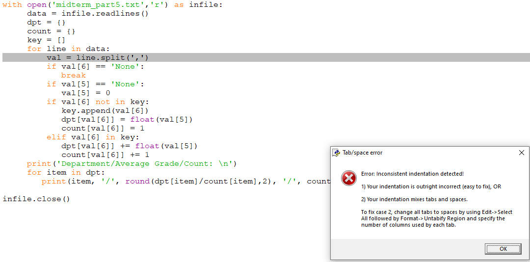 Solved need assistance in the indentation of this python | Chegg.com