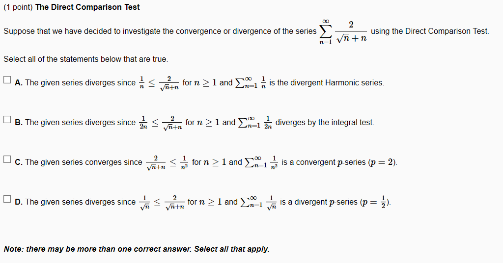 Solved (1 point) The Direct Comparison Test 2 Suppose that | Chegg.com