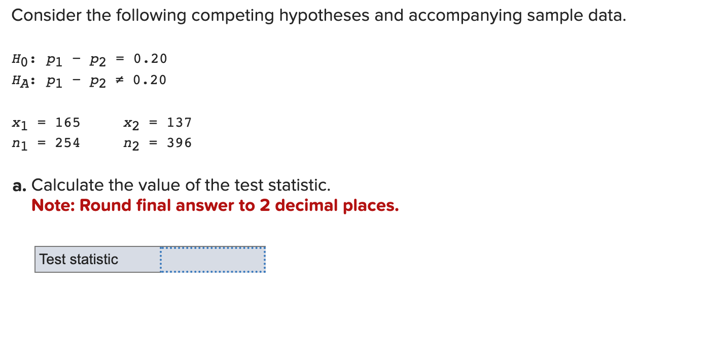 Consider the following competing hypotheses and | Chegg.com