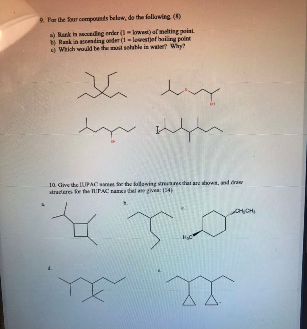Solved 9. For the four compounds below, do the following. | Chegg.com