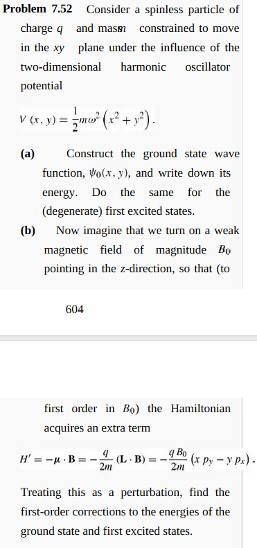 Solved Problem 7.52 Consider a spinless particle of charge q | Chegg.com