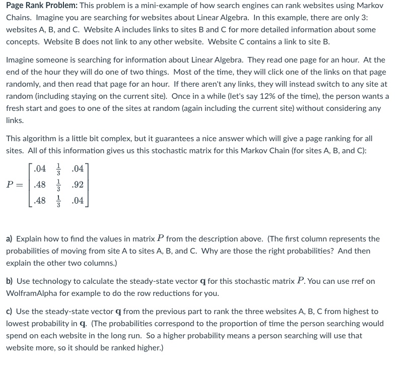 Solved Page Rank Problem: This problem is a mini-example of | Chegg.com