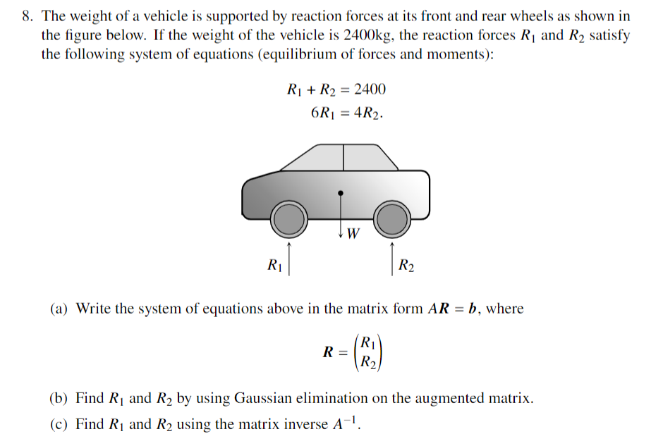 Solved 8. The weight of a vehicle is supported by reaction | Chegg.com