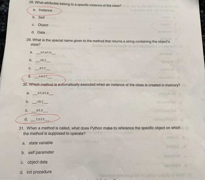Solved 28. What attributes belong to a specific instance of | Chegg.com