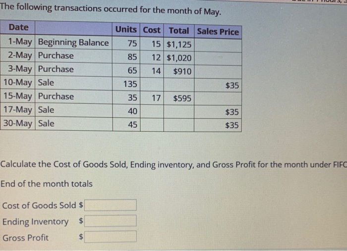 Solved The following transactions occurred for the month of | Chegg.com