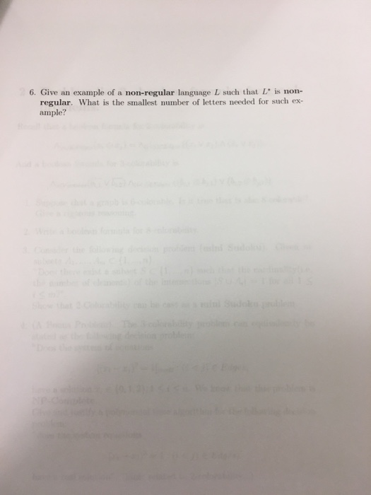 Solved 6. Give an example of a non-regular language L such | Chegg.com