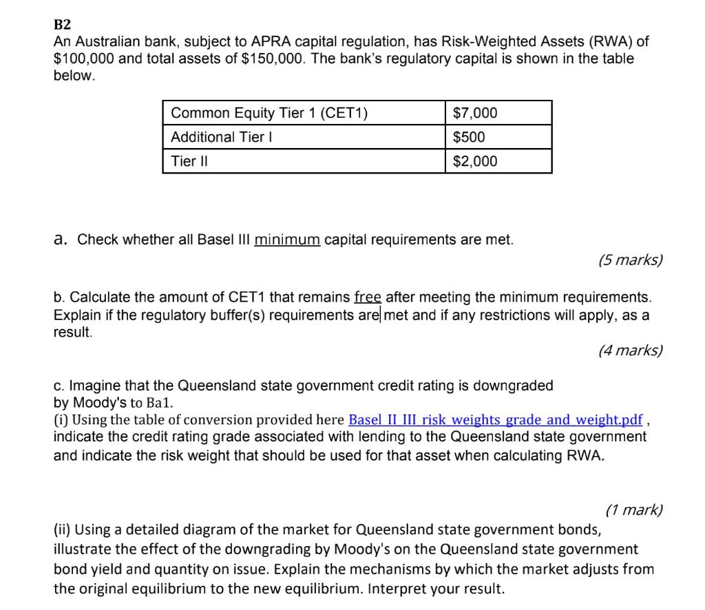 Solved B2 An Australian bank, subject to APRA capital | Chegg.com