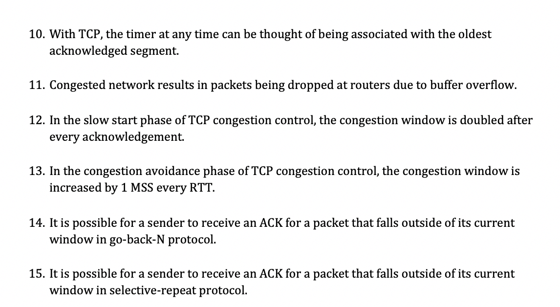 Solved 10 With Tcp The Timer At Any Time Can Be Thought Of