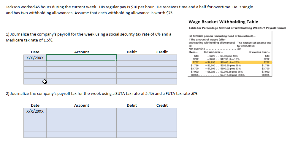 Solved Jackson worked 45 hours during the current week. His | Chegg.com