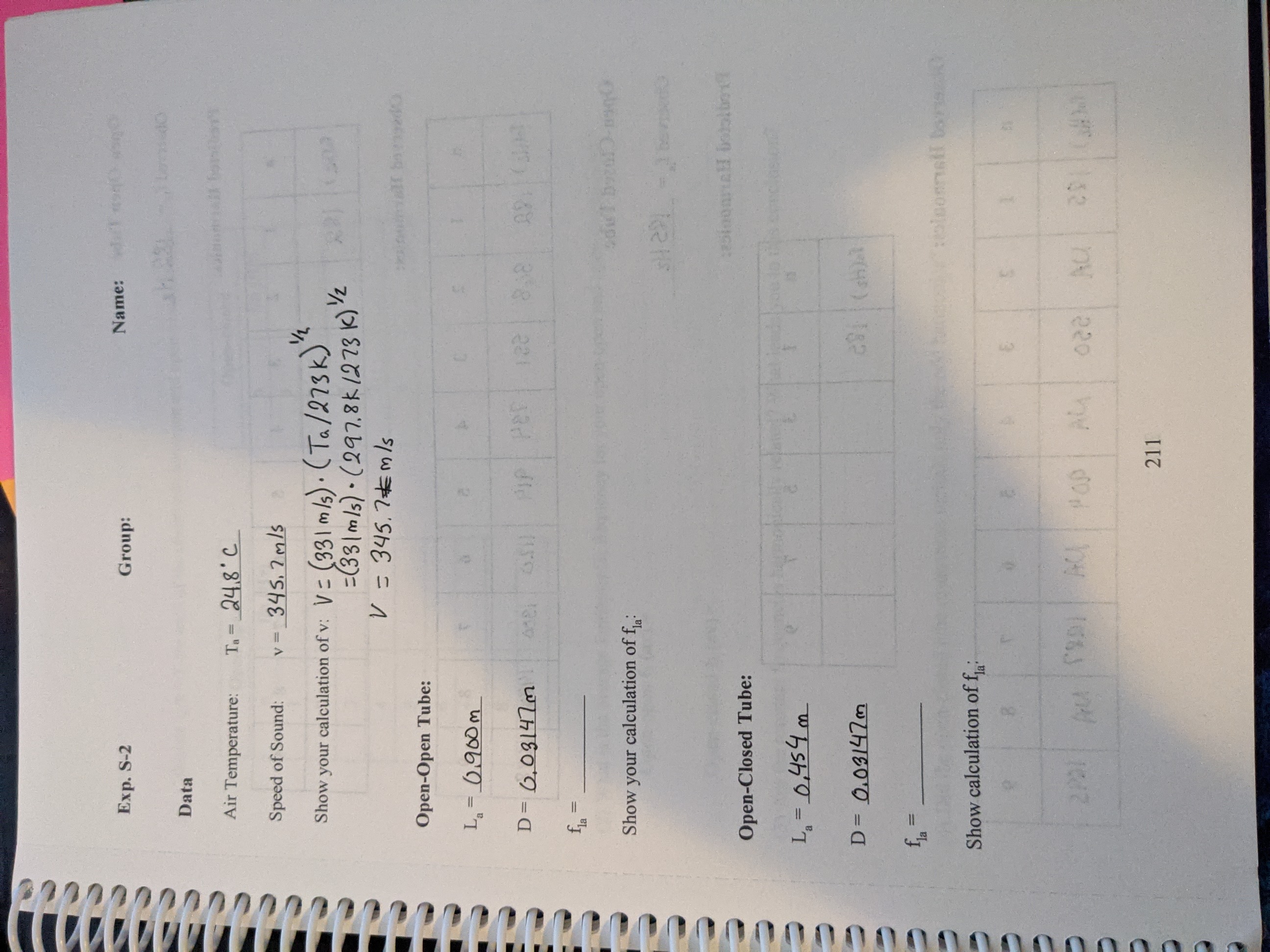 Solved I need help calculating the open-open tube for fla | Chegg.com