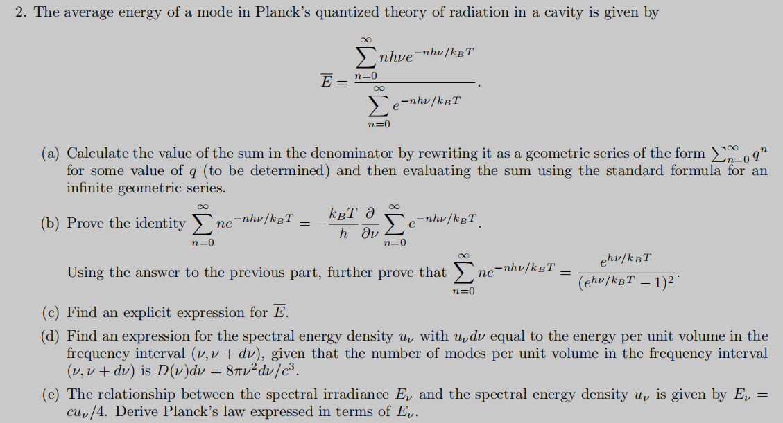 Solved 2. The average energy of a mode in Planck's quantized | Chegg.com