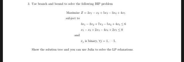 Solved 3. Use branch and bound to solve the following BIP | Chegg.com