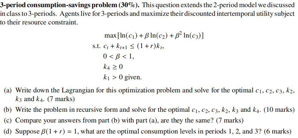 3-period consumption-savings problem (30%). This | Chegg.com