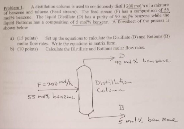 Solved Problem I. A distillation column is used to | Chegg.com