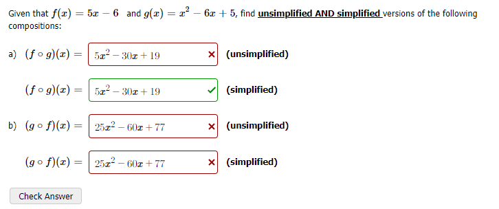 Solved Given that f(x)=5x-6 ﻿and g(x)=x2-6x+5, ﻿find | Chegg.com
