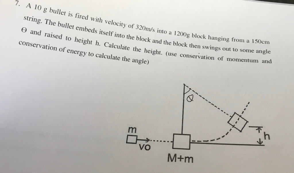 Solved A 10 g bullet is fired with velocity of 320m/s into a | Chegg.com