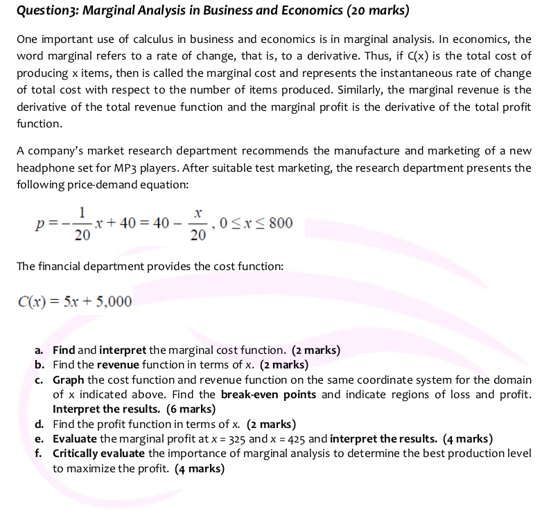 Solved Question3: Marginal Analysis in Business and | Chegg.com