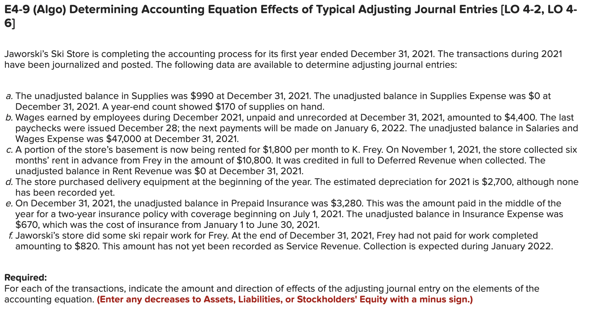 Solved E4-9 (Algo) Determining Accounting Equation Effects | Chegg.com