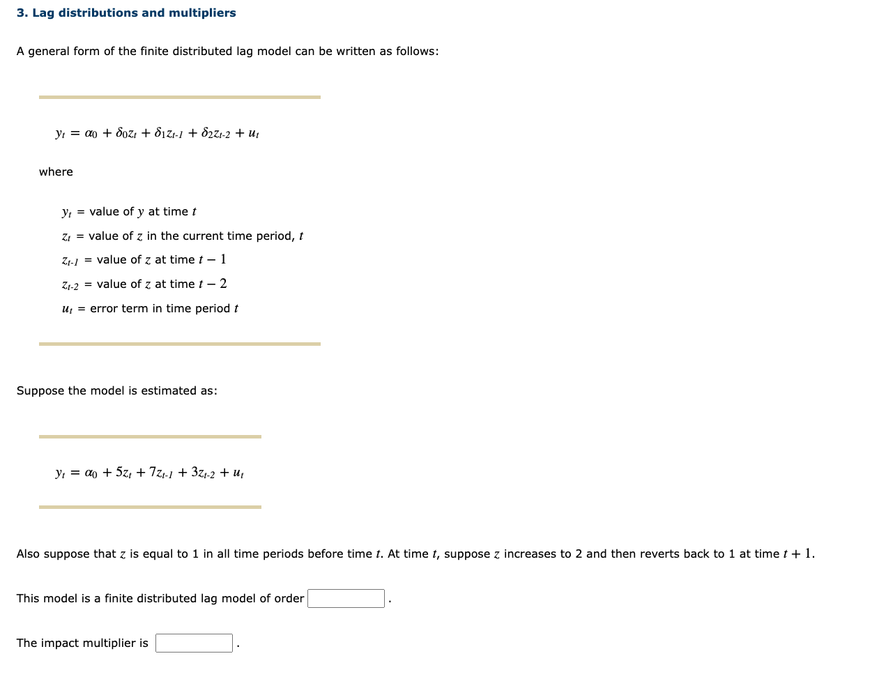 3. Lag distributions and multipliers A general form | Chegg.com