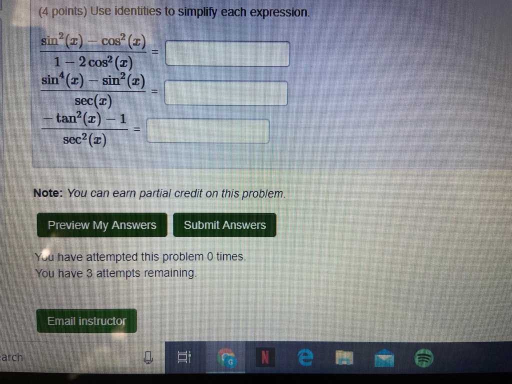 Solved (4 points) Use identities to simplify each | Chegg.com