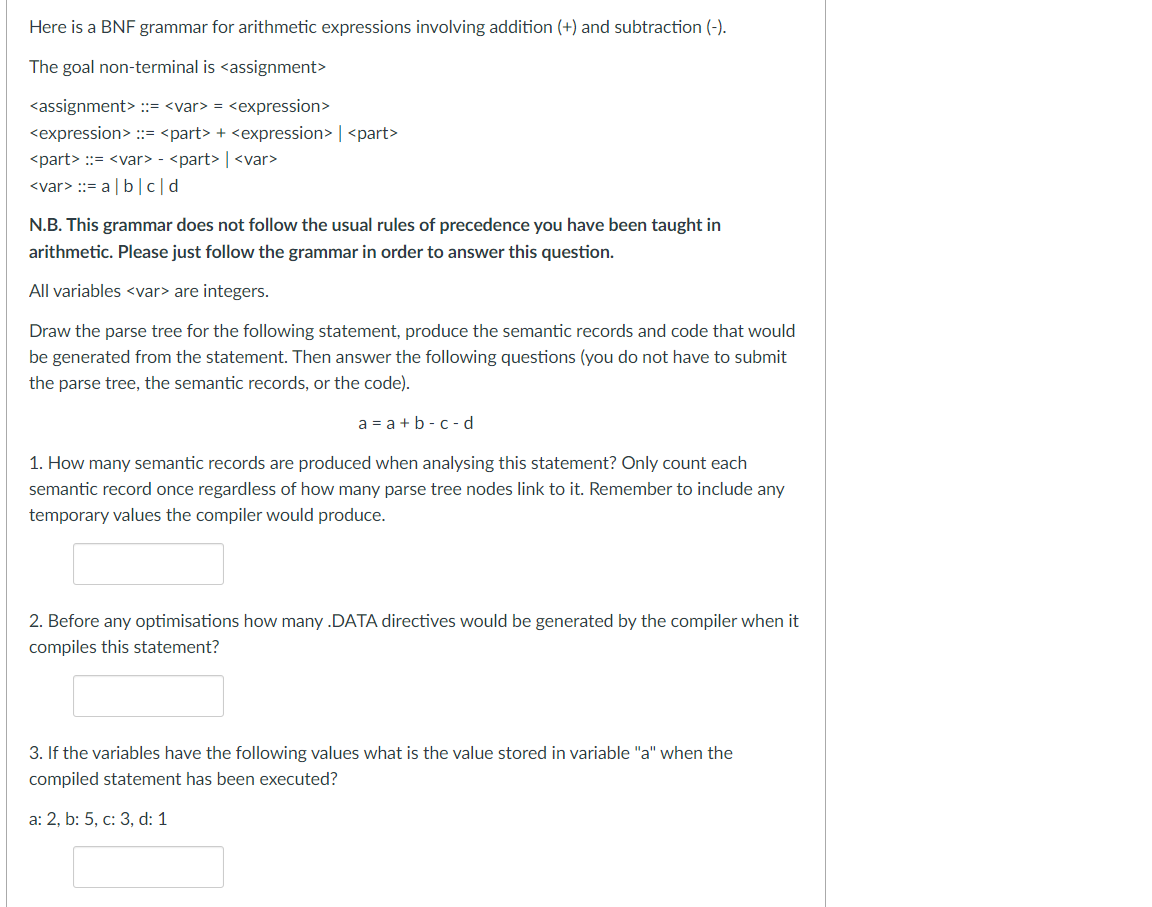 Here is a BNF grammar for arithmetic expressions | Chegg.com