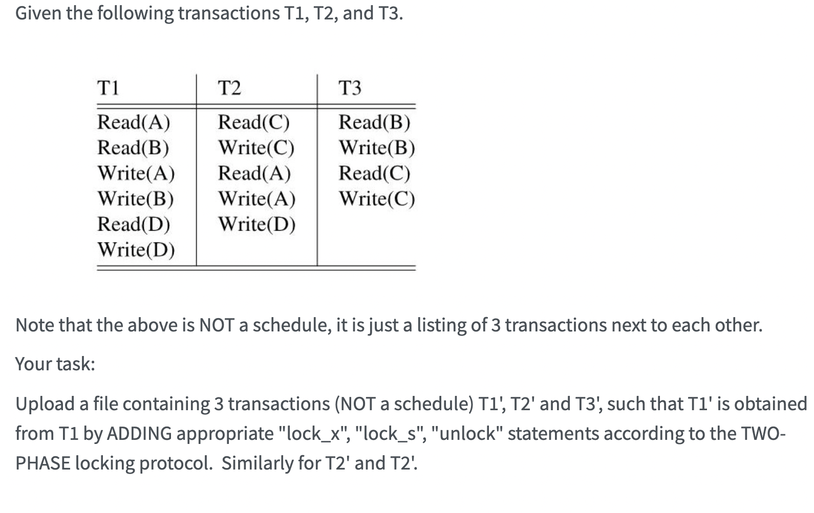 Solved Given the following transactions T1, T2, and T3. Τ1 | Chegg.com