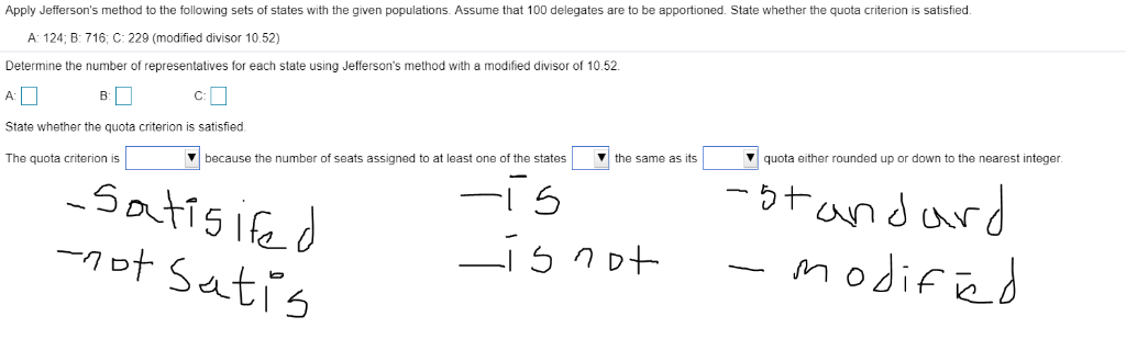 Solved Apply Jefferson's method to the following sets of | Chegg.com