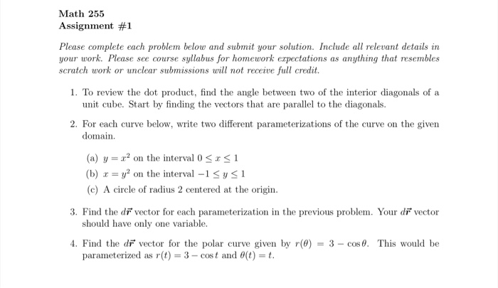 Solved Math 255 Assignment #1 Please complete each problem | Chegg.com