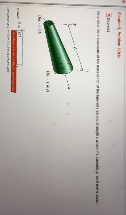 Solved ES Chapter 5, Problem 5/020 Incorrect Determine the | Chegg.com