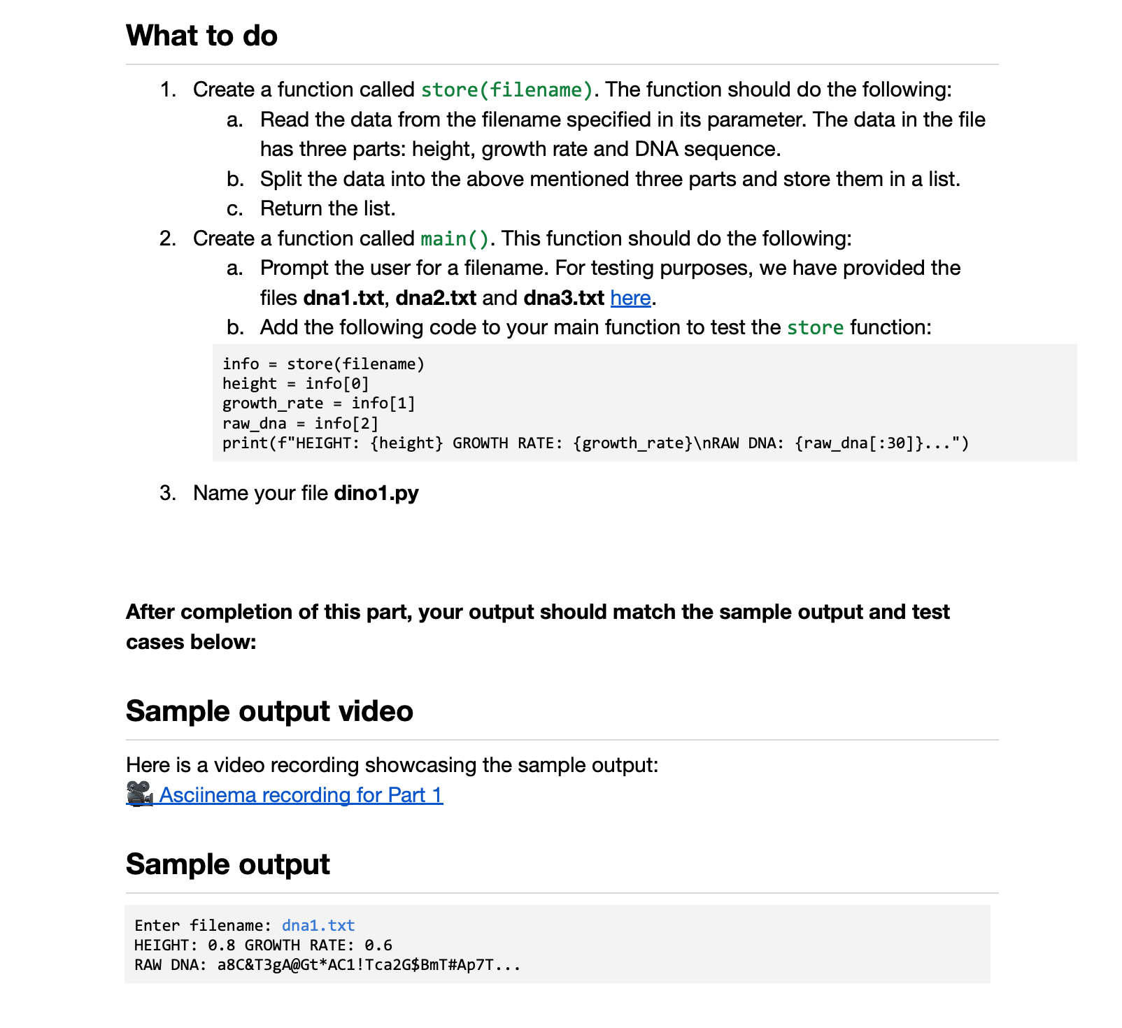 Solved 1. ﻿Create a function called store(filename). ﻿The | Chegg.com