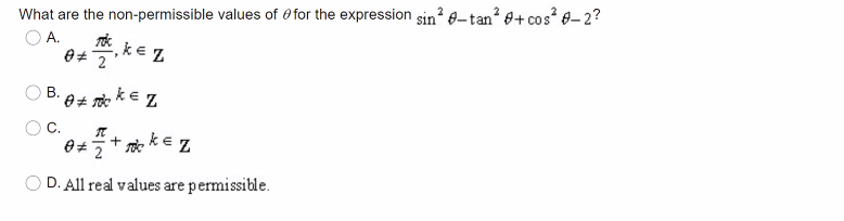 Solved What are the non-permissible values of 0 for the | Chegg.com