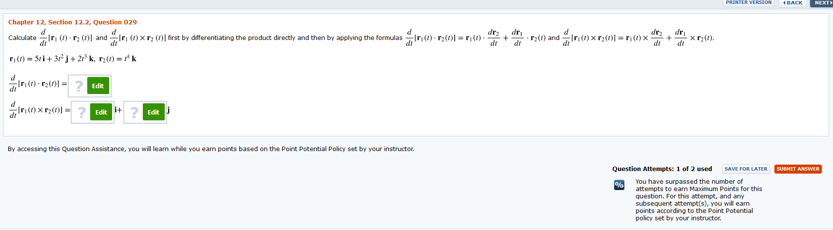 Solved PRINTER VERSION BACK NEXT Chapter 12, Section 12.2, | Chegg.com