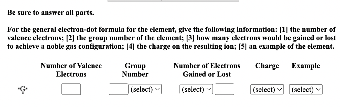 Solved For the general electron-dot formula for the element, | Chegg.com