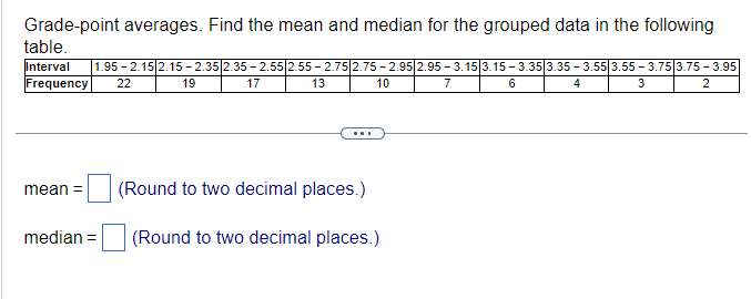 Solved Grade-point averages. Find the mean and median for | Chegg.com