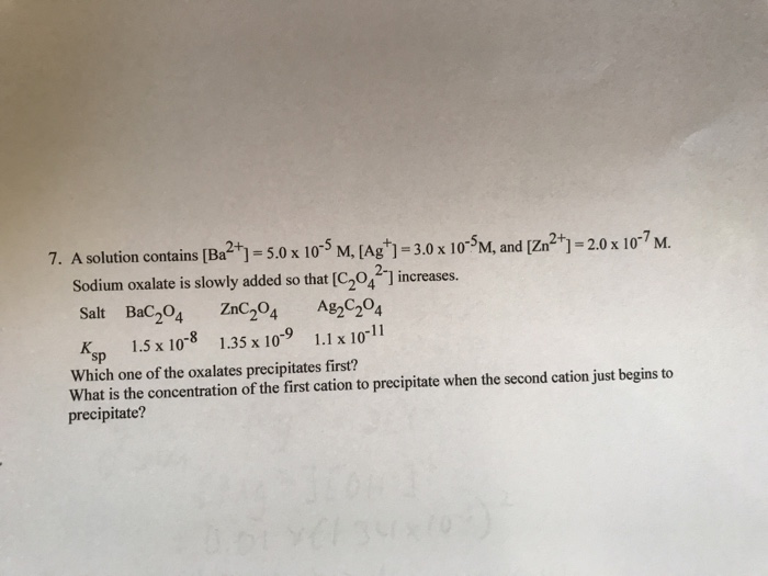 Solved A solution contains [Ba2+1-5.0 x 10-5 M, [Ag+]-3.0 x | Chegg.com